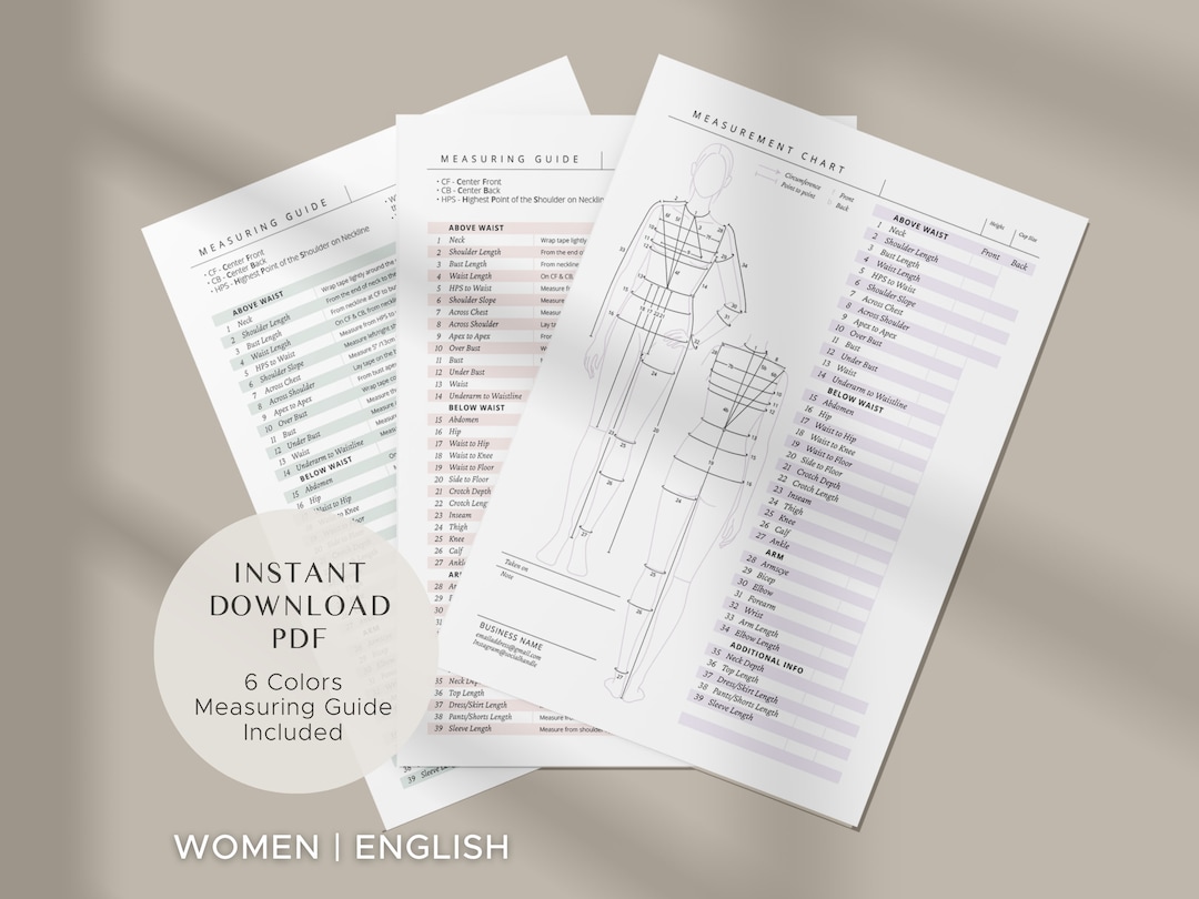 Printable Body Size Chart | Fillable Women Measurement Template | Light ...