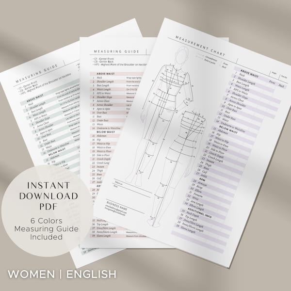 Printable Measurement Sheet | Fillable Pdf Women Size Chart Template - Etsy