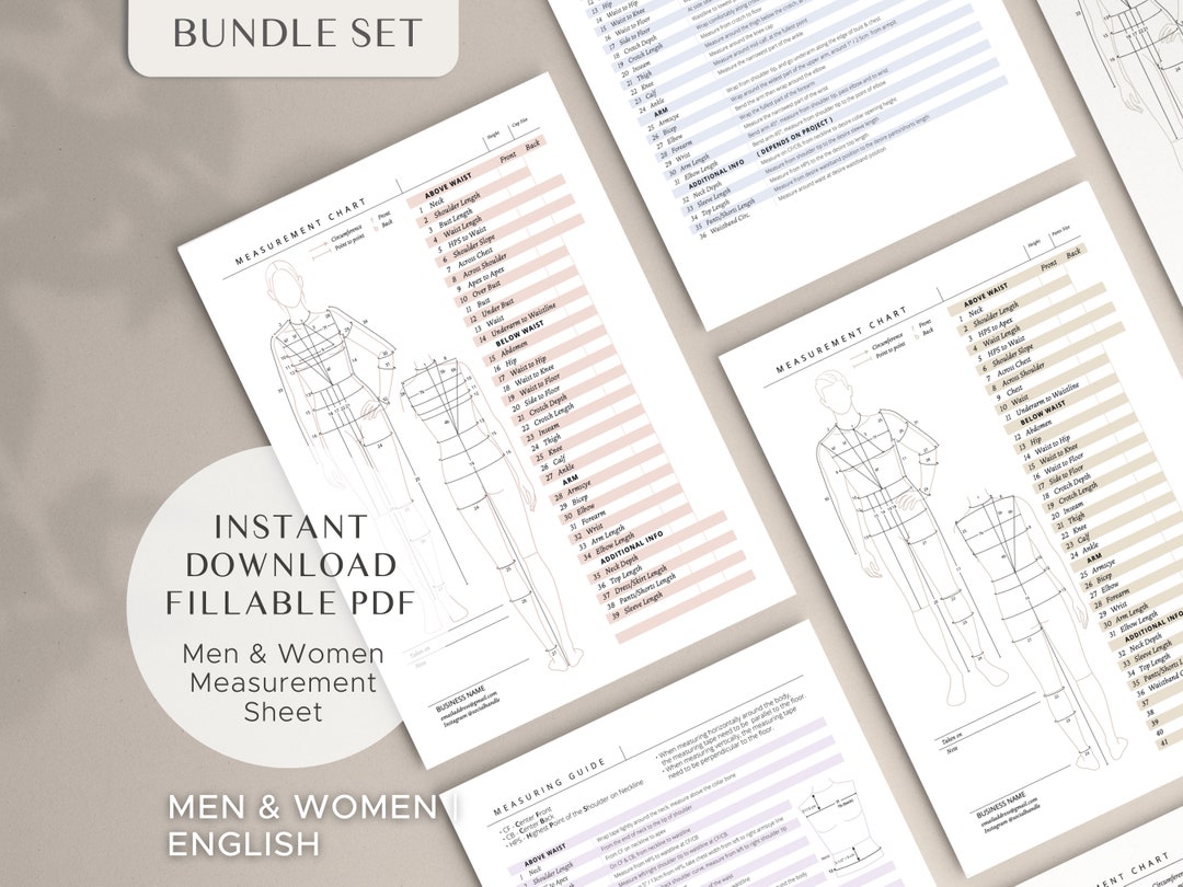 Printable Body Size Chart | Fillable Women and Men Measurement Form ...