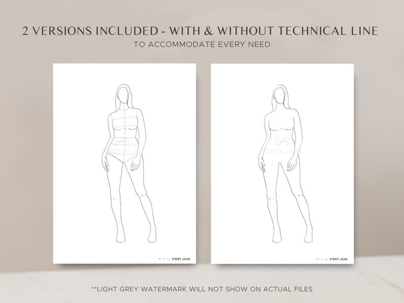Realistic Female Figure Printable Template Medium Women Croquis for ...
