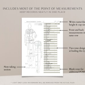 Printable Measurement Sheet | Fillable PDF Women Size Chart Template ...