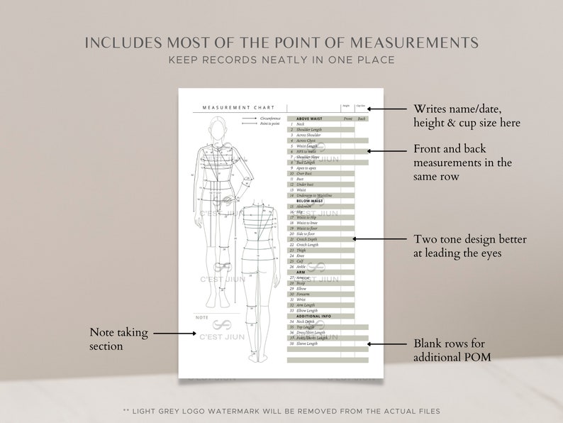 Printable Body Size Chart Fillable Women Measurement - Etsy