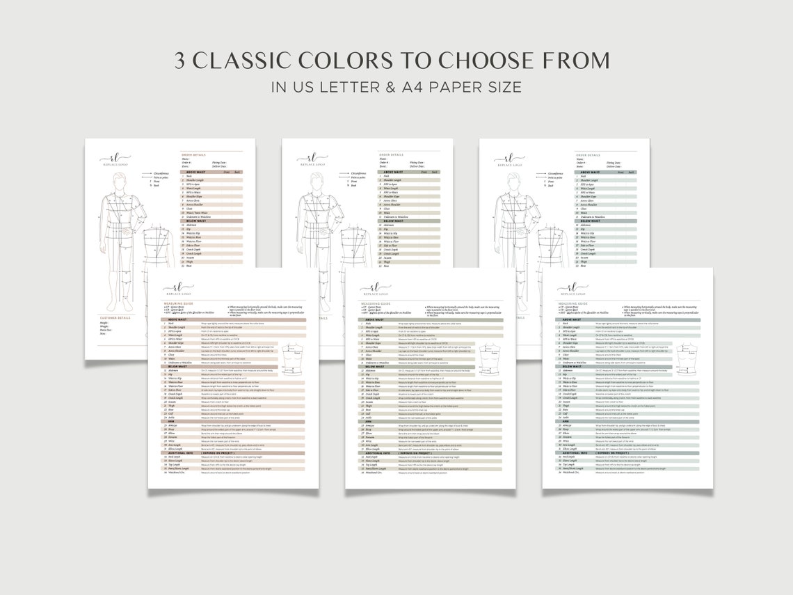 Men's Body Measurement Form PDF: Fillable Chart With Logo (US Letter ...