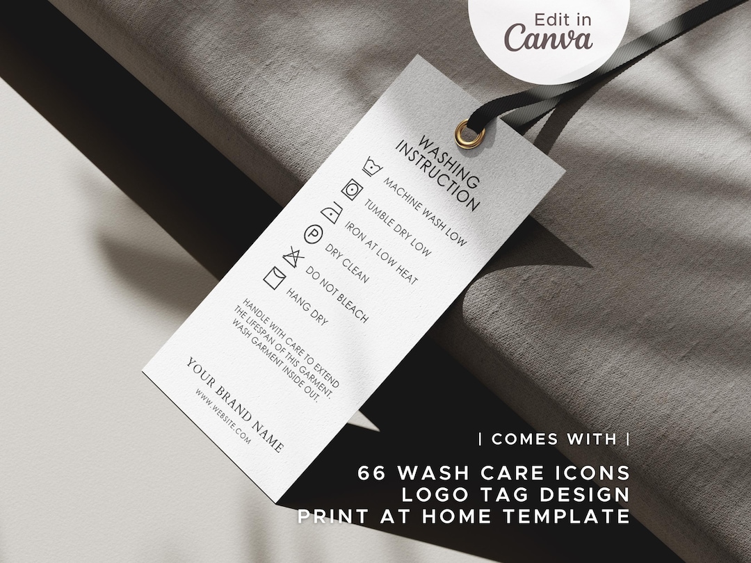 Editable Laundry Care Hang Tag Template: Logo Retail Label With Washing ...