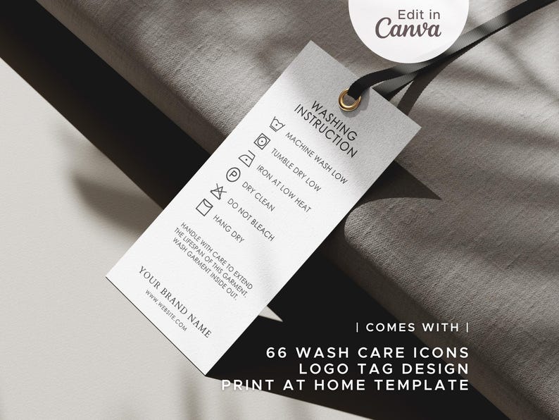 Editable Laundry Care Hang Tag Template: Logo Retail Label With Washing ...