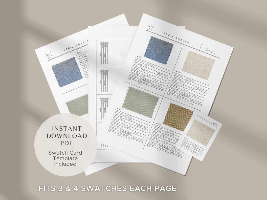 Printable Fabric Swatches Book Template With Swatch Card: Sewing Room ...