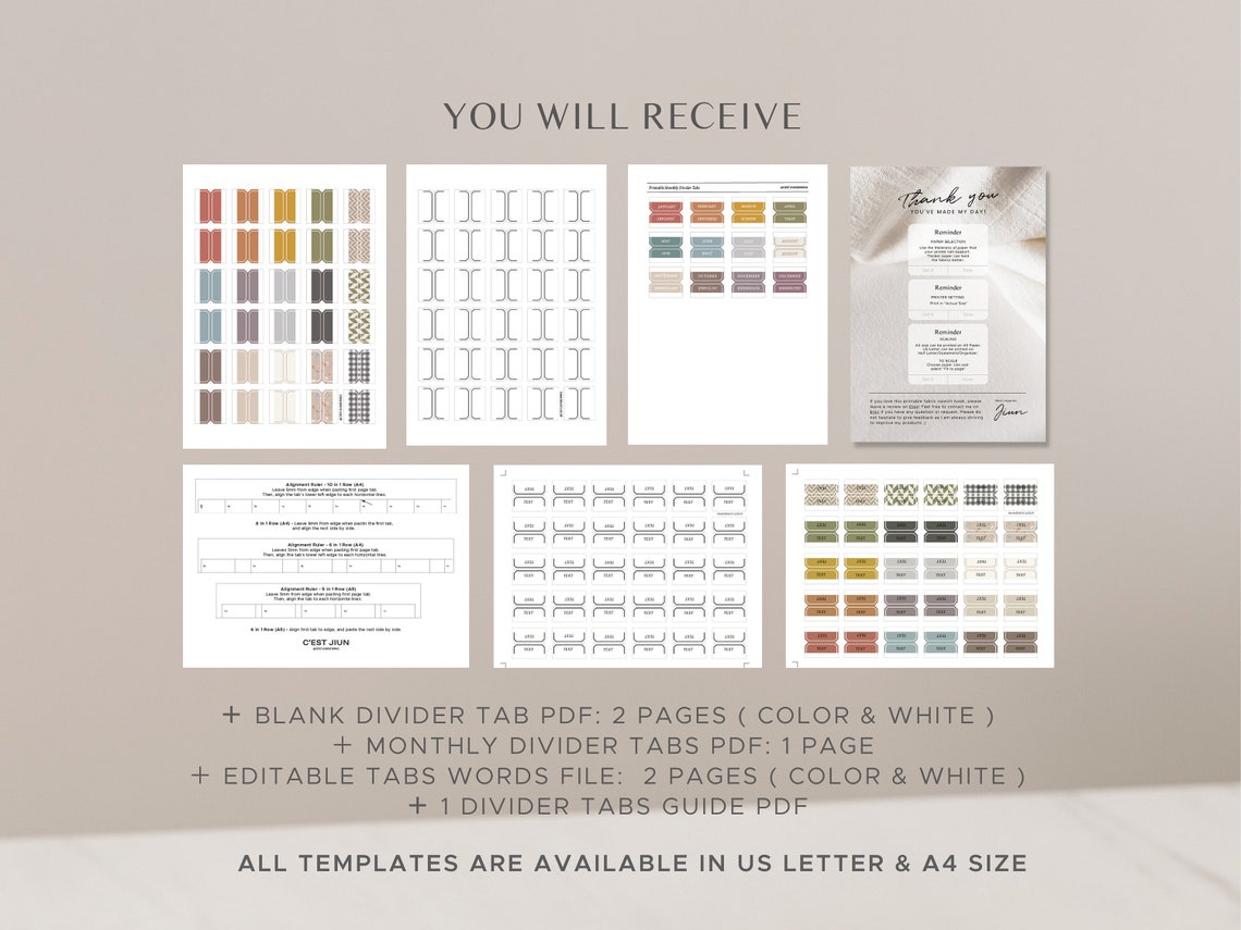 Printable Editable Tab Dividers Template Monthly Planner | Etsy