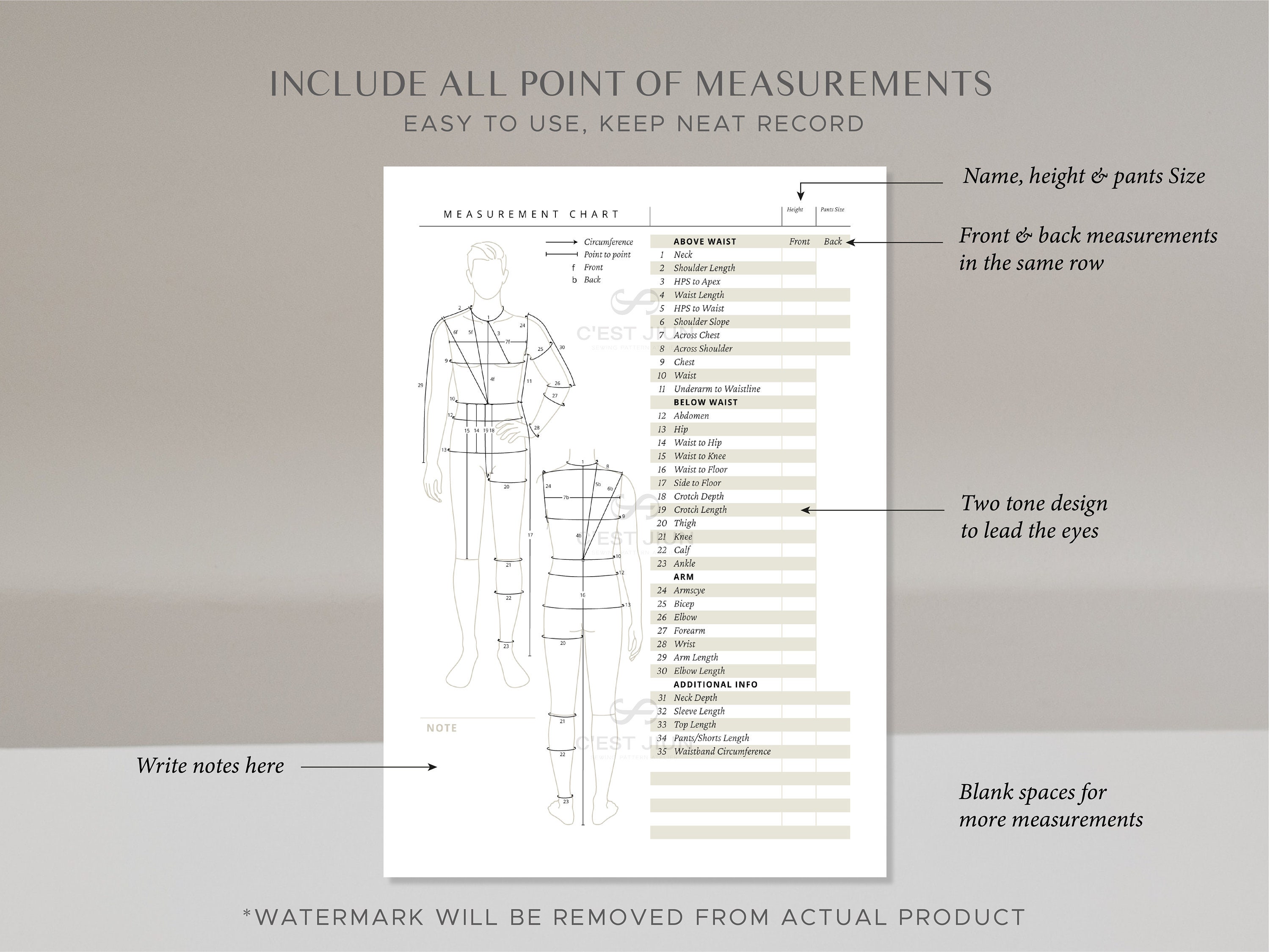 Buy Printable Body Size Chart Fillable Men Measurement Form Online in ...