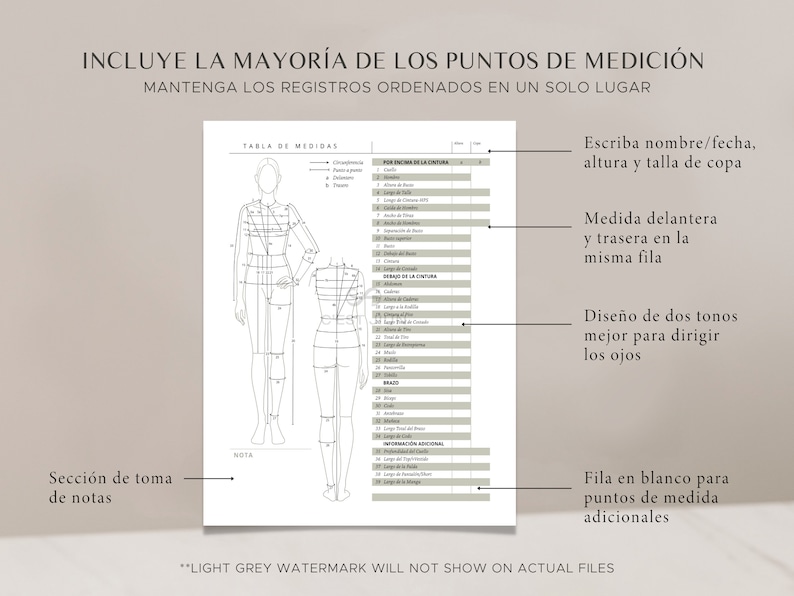 Printable Measurement Sheet Spanish Fillable PDF Women Size - Etsy ...
