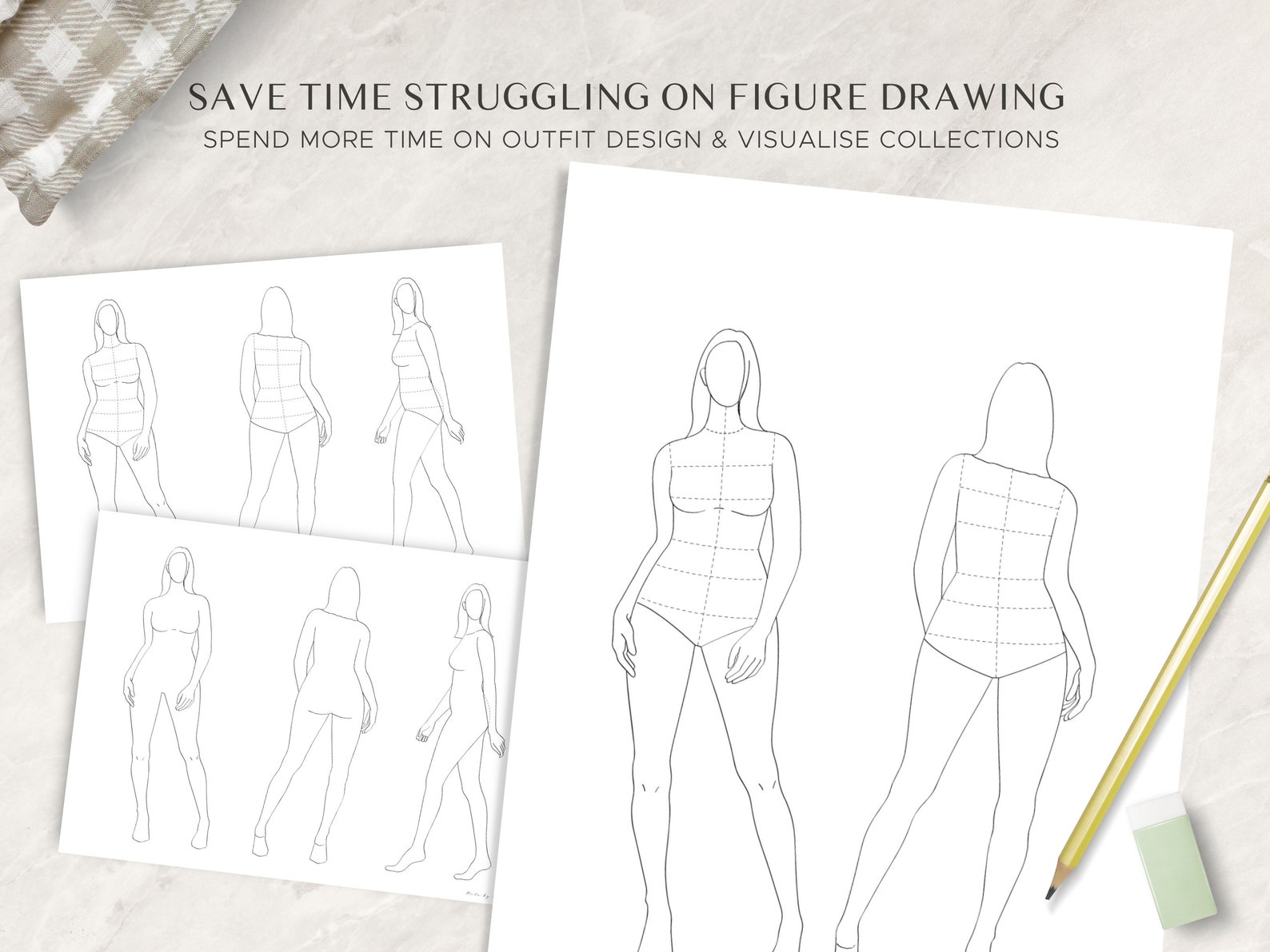 Realistic Female Figure Printable Template Medium Women Croquis for ...
