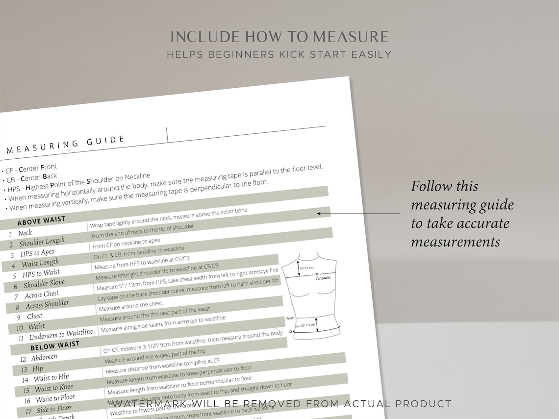 Printable Body Size Chart Fillable Women and Men Measurement - Etsy UK