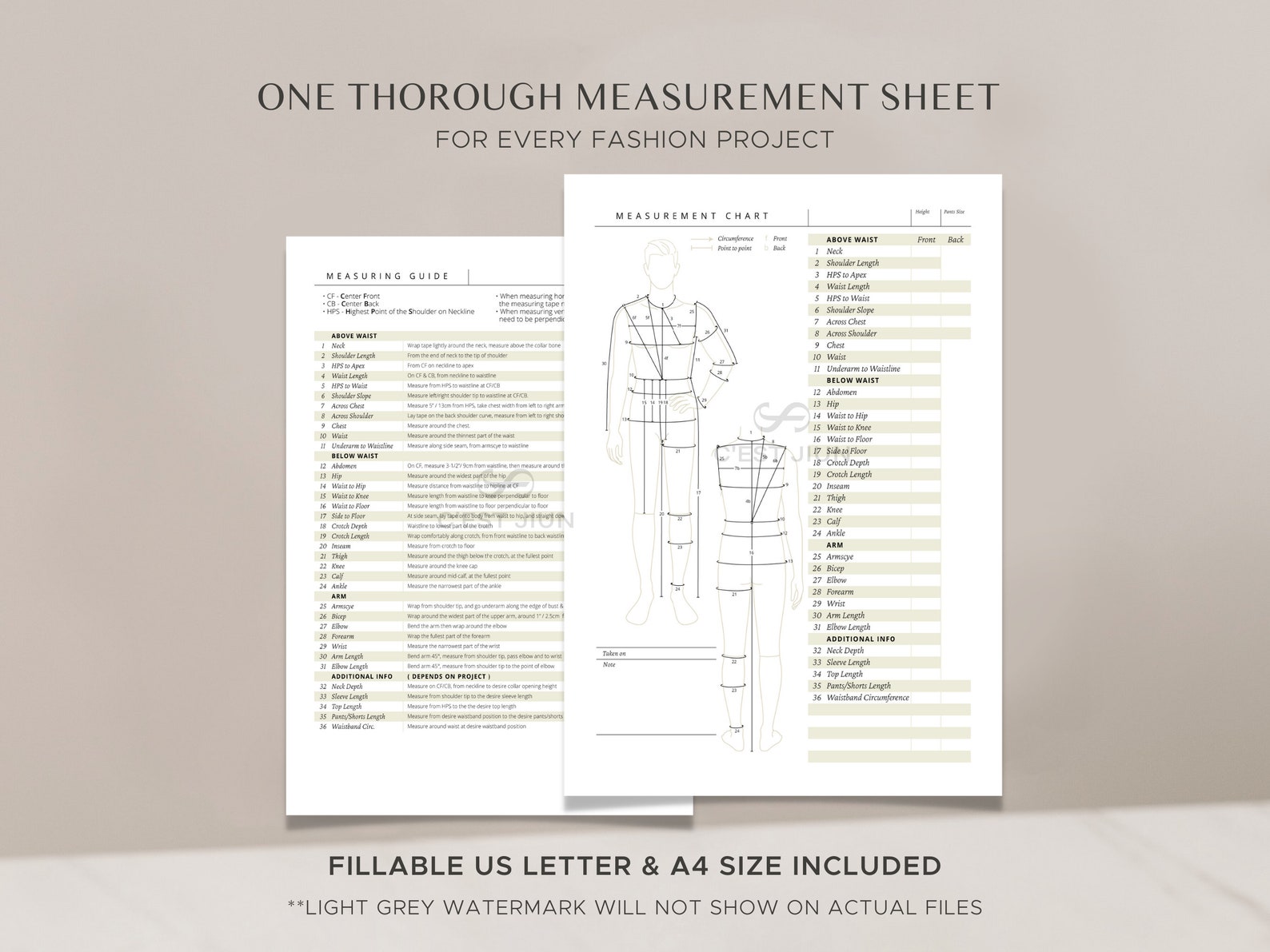 Printable Men Body Size Chart Pastel Fillable Men Measurement Form PDF ...