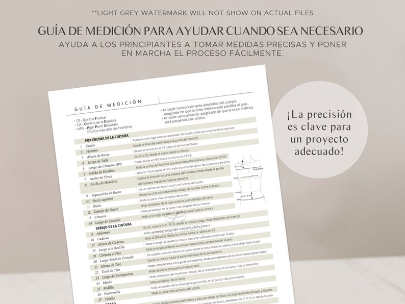 Printable Measurement Sheet Spanish | Fillable PDF Women Size Chart ...