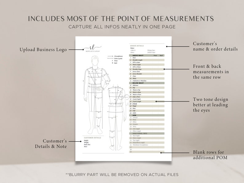 Men's Fillable Body Size Chart: Printable Sewing Measurement Form (PDF ...