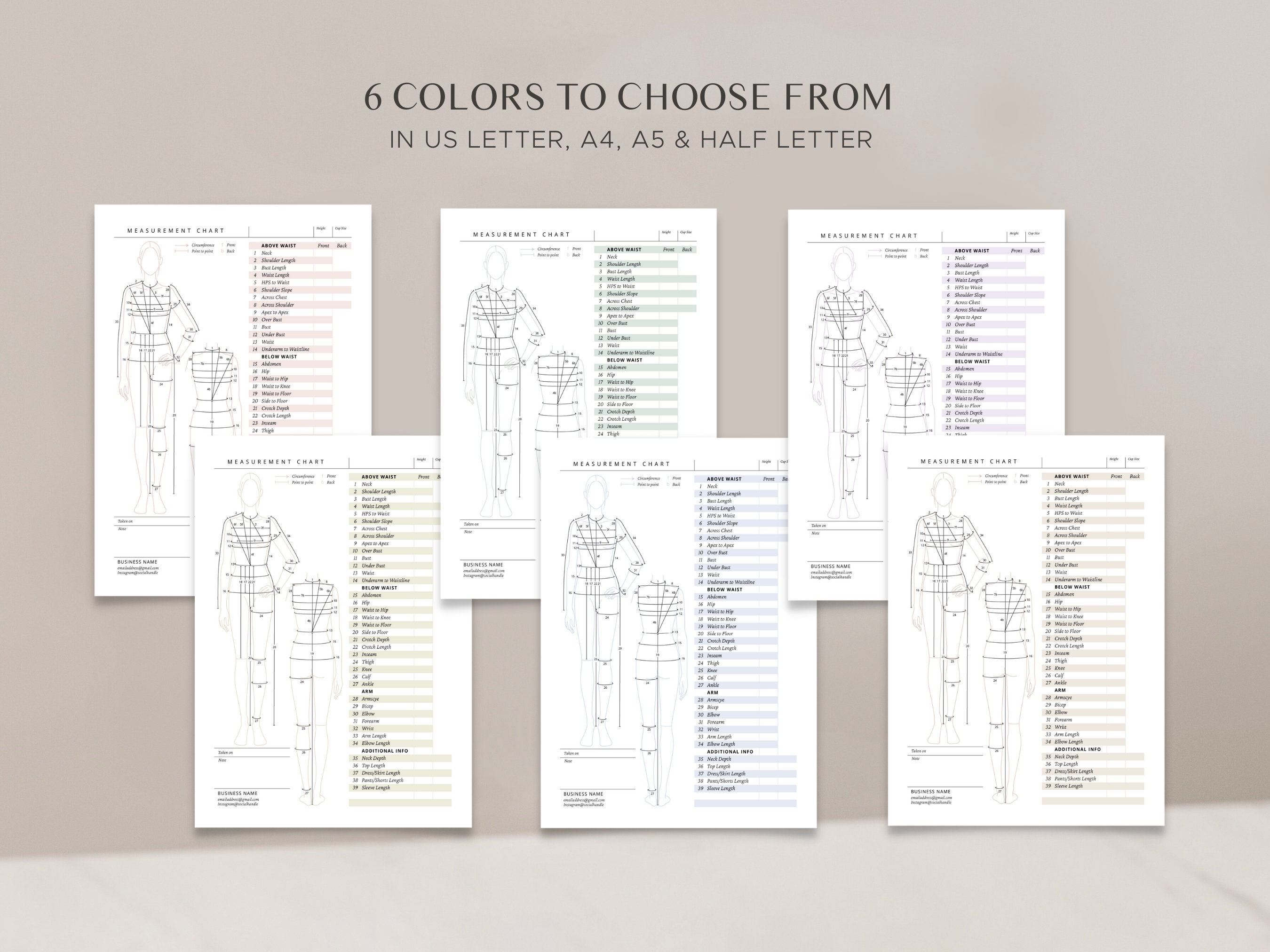 Printable Body Size Chart Fillable Women and Men Measurement Form ...