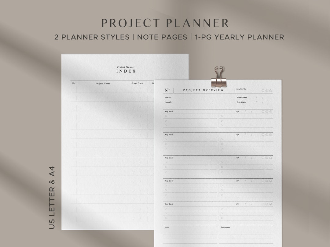 Minimalist Project Planner: Fillable PDF Task Planner (US Letter & A4 ...