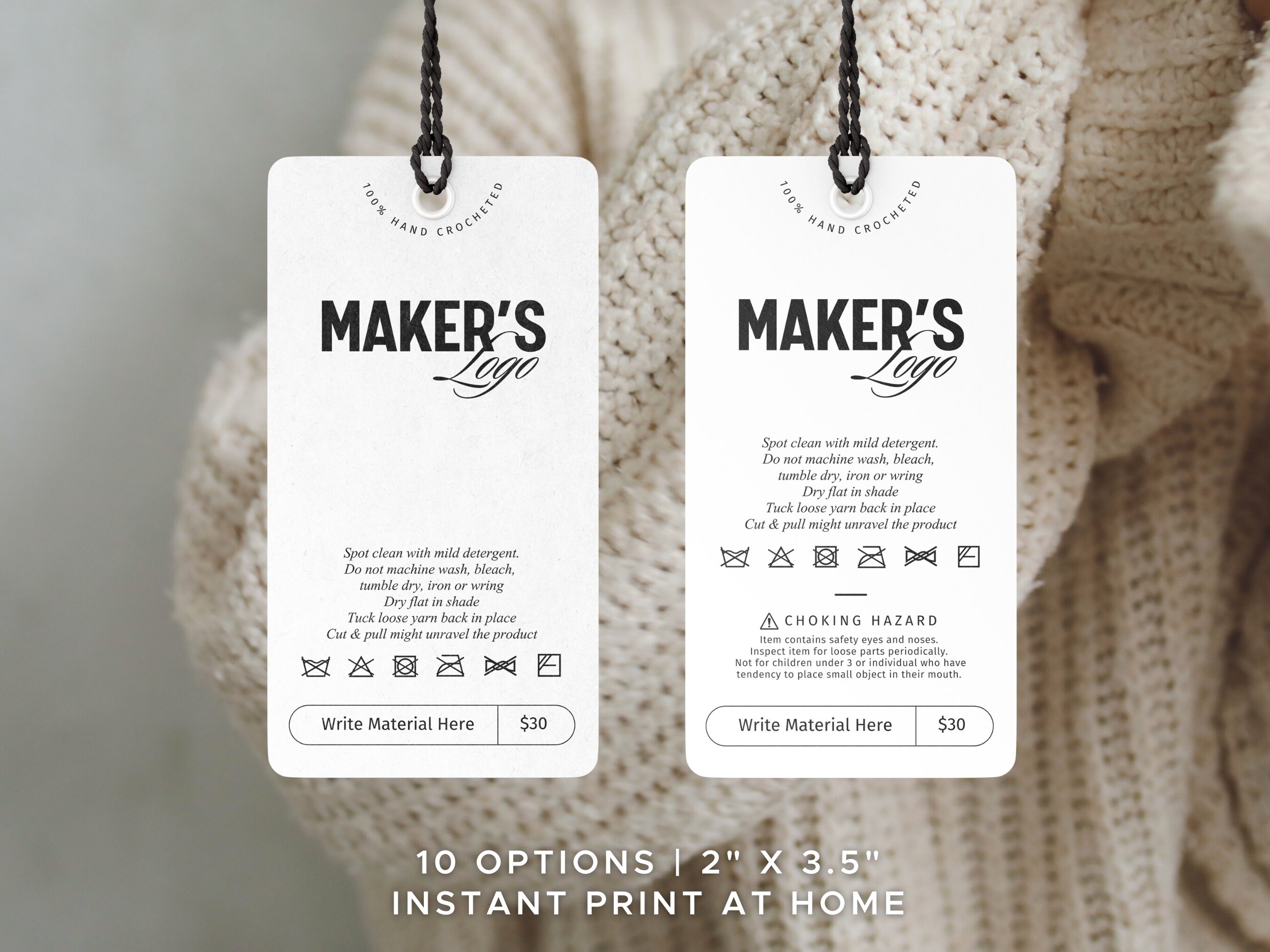 Printable Crochet Care Tags: Handmade Business Wash Care Instructions ...