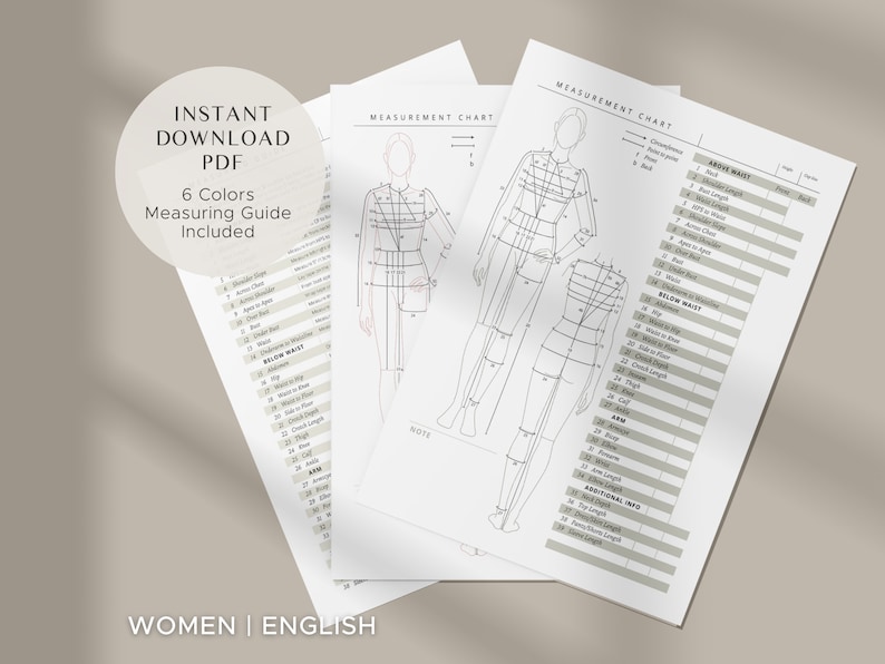 Printable Body Size Chart Fillable Women Measurement - Etsy 日本