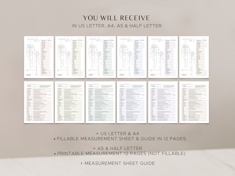 Printable Body Size Chart Fillable Women Measurement Template Light ...