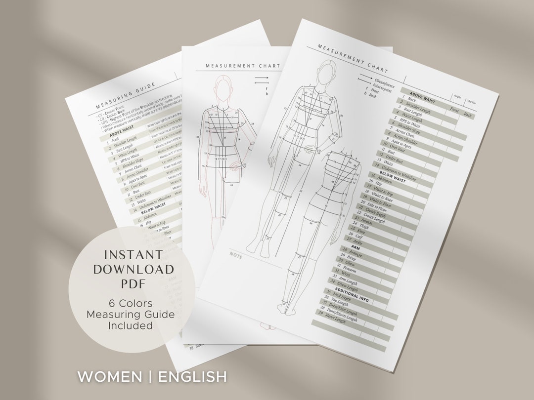 Printable Measurement Sheet | Fillable PDF Women Size Chart Template ...