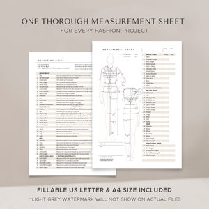 Printable Body Size Chart | Fillable Women Measurement Template | Light ...