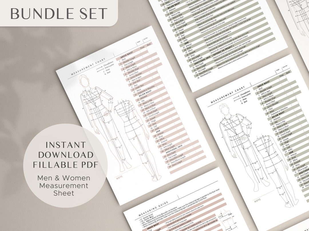 Printable Body Size Chart Fillable Women and Men Measurement - Etsy UK