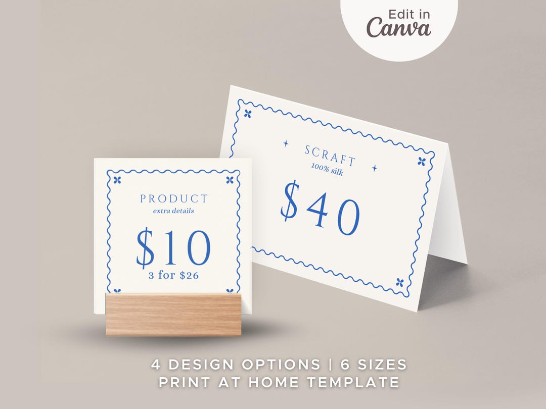 24 Editable Shelf Price Card Canva Template | Price List Template for ...