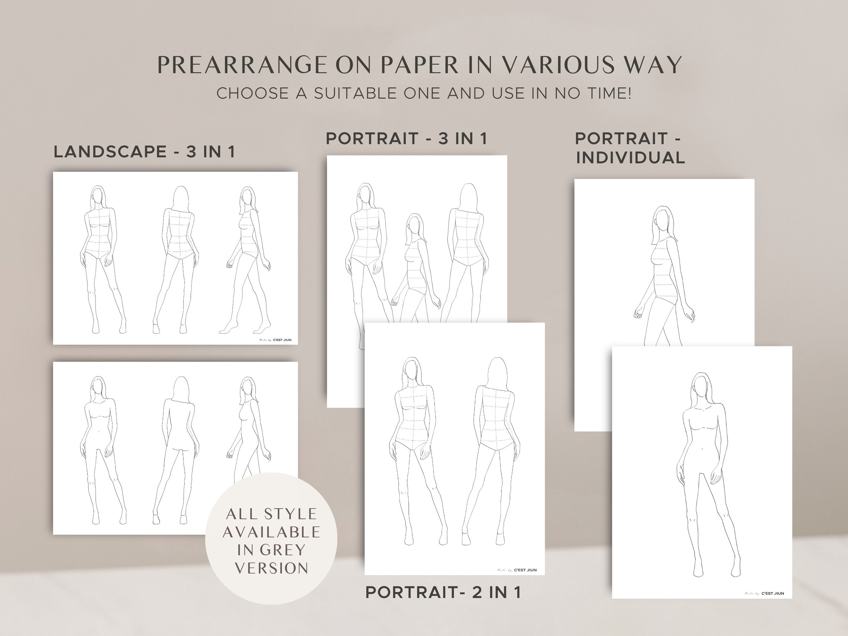 Female Figure Fashion Croquis Printable Template Women Poses for ...