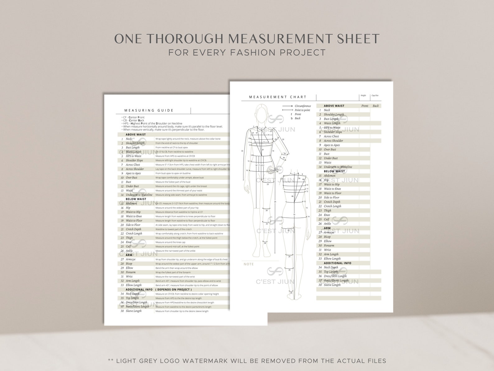 Printable Measurement Sheet | Fillable PDF Women Size Chart Template ...