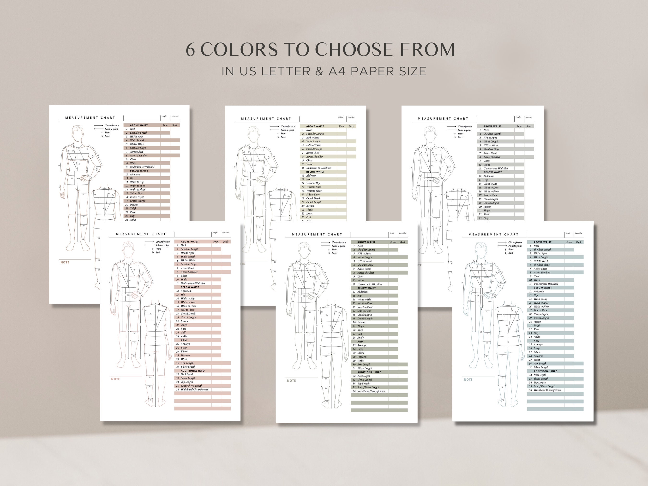 Printable Body Size Chart Fillable Women and Men Measurement Form ...