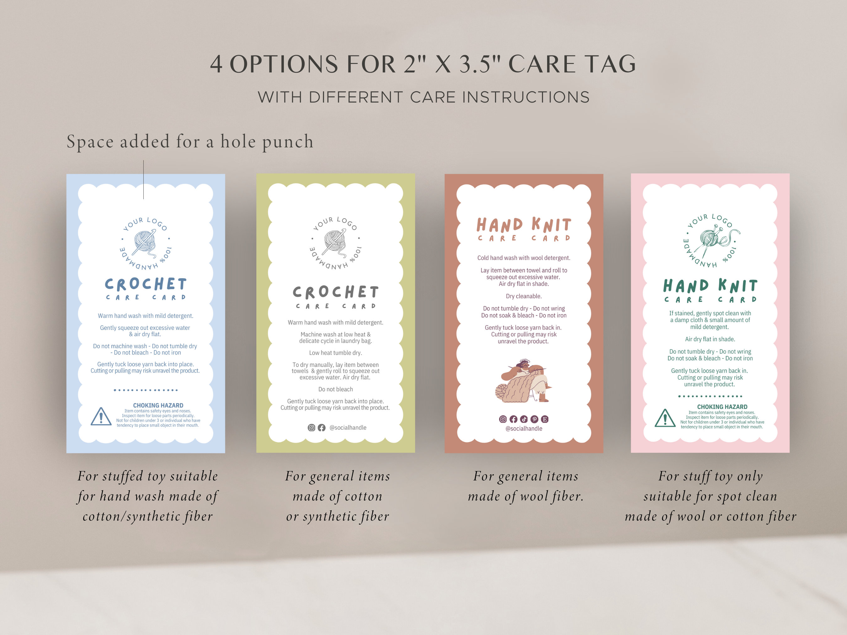 4 Printable Crochet Care Tags Care Instructions for Hand Knitted ...