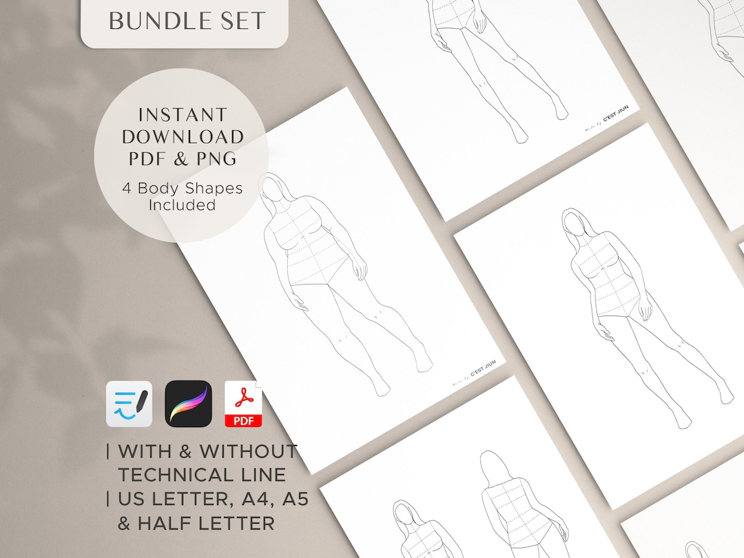 Female Figure Fashion Croquis Printable Template | Slim Medium Plus ...