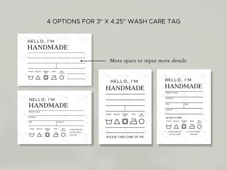 16 Printable Tags for Handmade Items With Care Instructions - Etsy