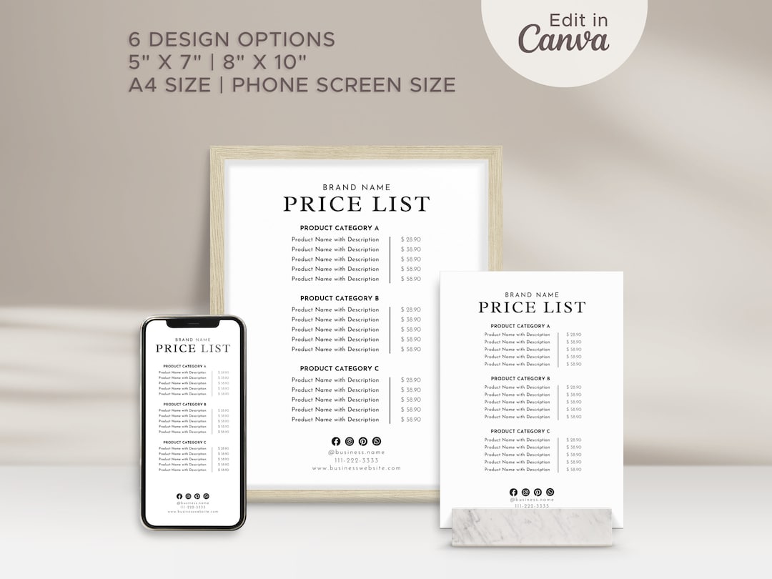 Pricelist Template for Small Business | Display Product Pricing on ...