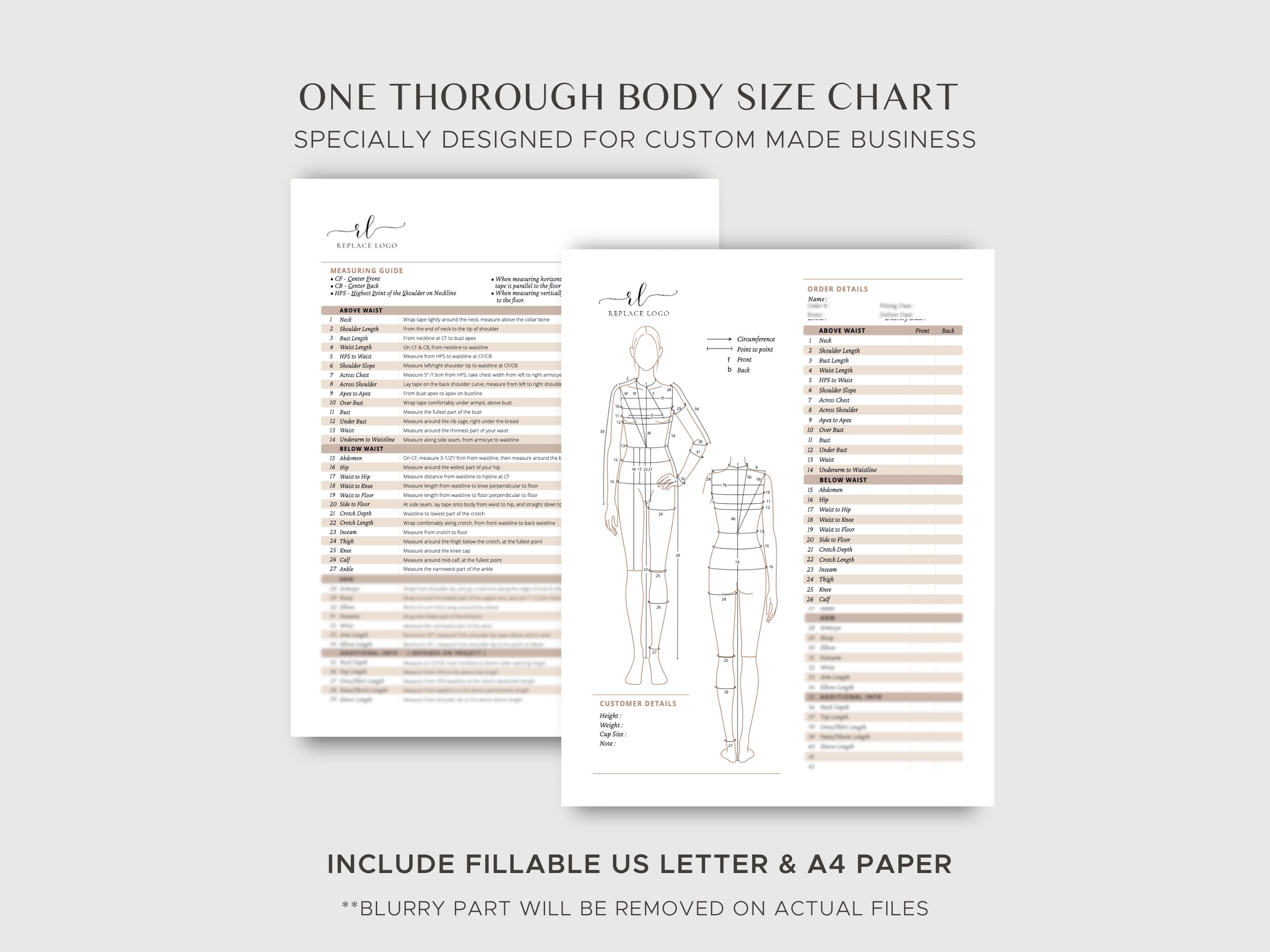 Printable Body Size Chart With Logo | Fillable Women Measurement ...