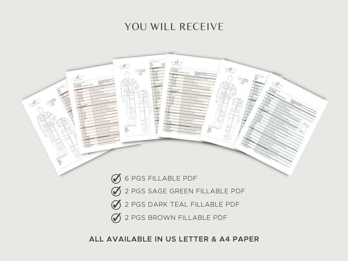 Men's Body Measurement Form PDF: Fillable Chart With Logo (US Letter ...