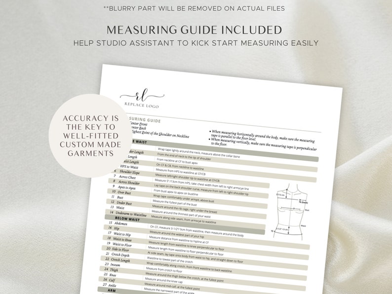Printable Body Size Chart With Logo | Fillable Women Measurement ...