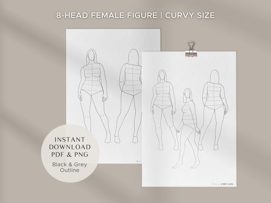 Female Figure Fashion Croquis Printable Template Curvy Women Line ...