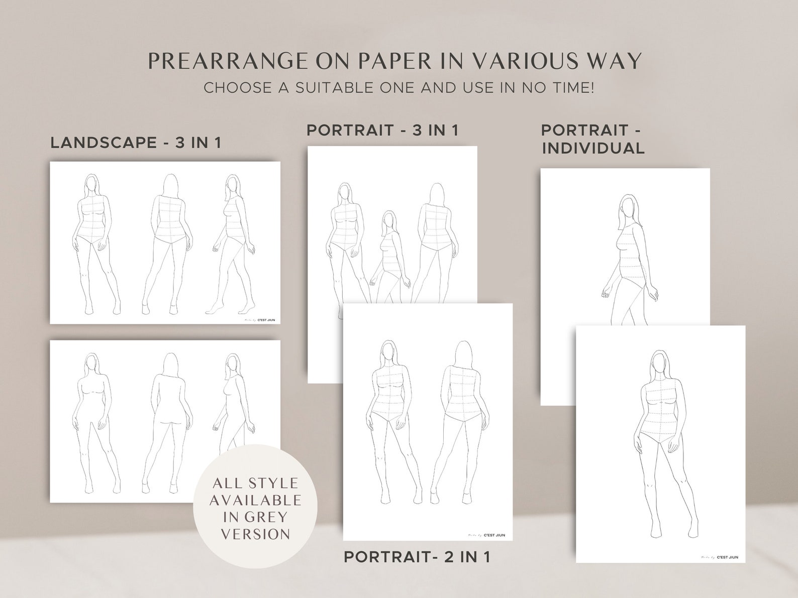 Realistic Female Figure Printable Template Medium Women Croquis for ...