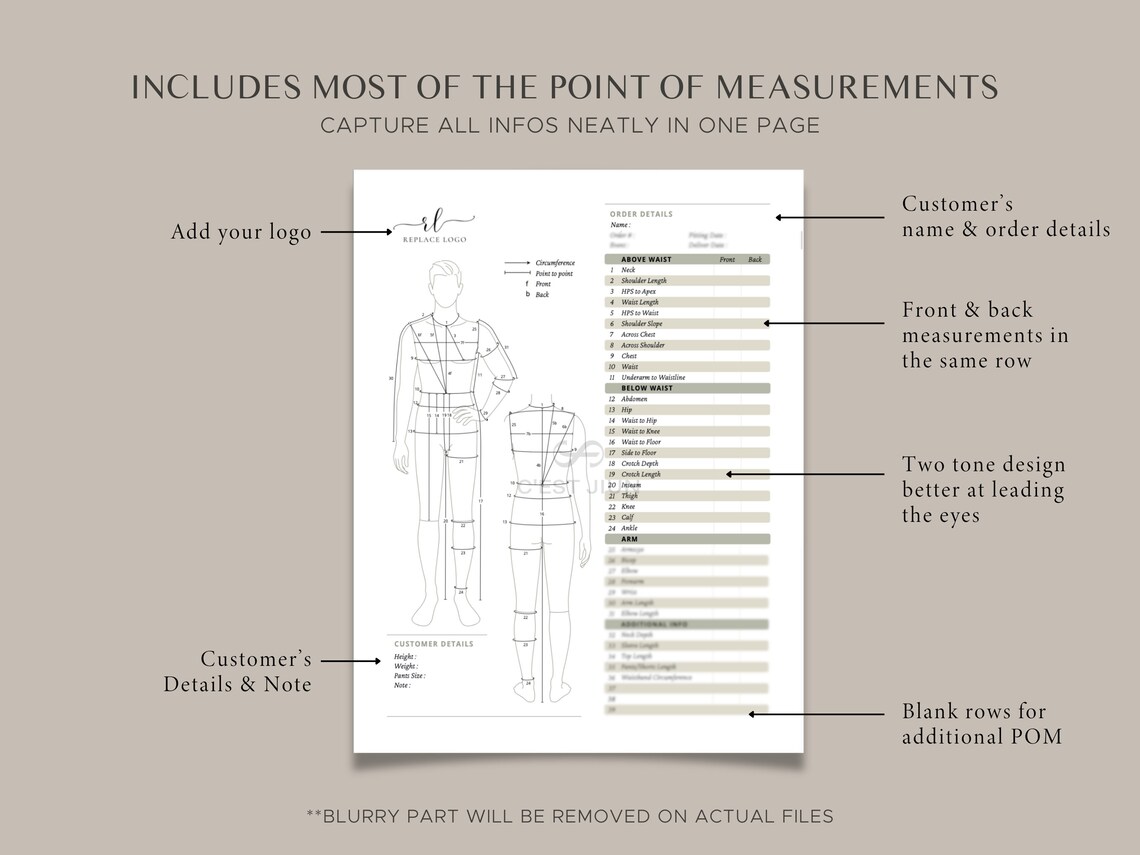 Custom Order Form Set: Include Men & Women Measurement Chart (fillable ...