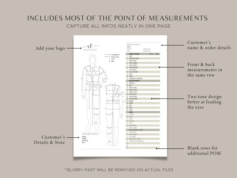 Custom Order Form Set: Men & Women Fillable Measurement Forms (PDF ...