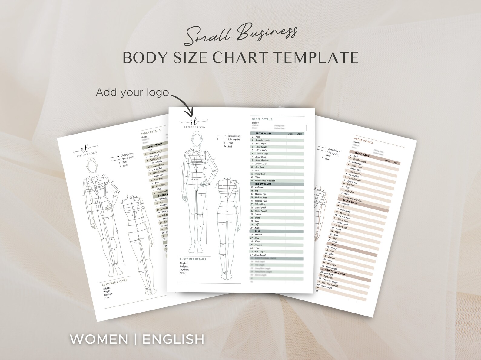 Printable Body Size Chart With Logo | Fillable Women Measurement ...