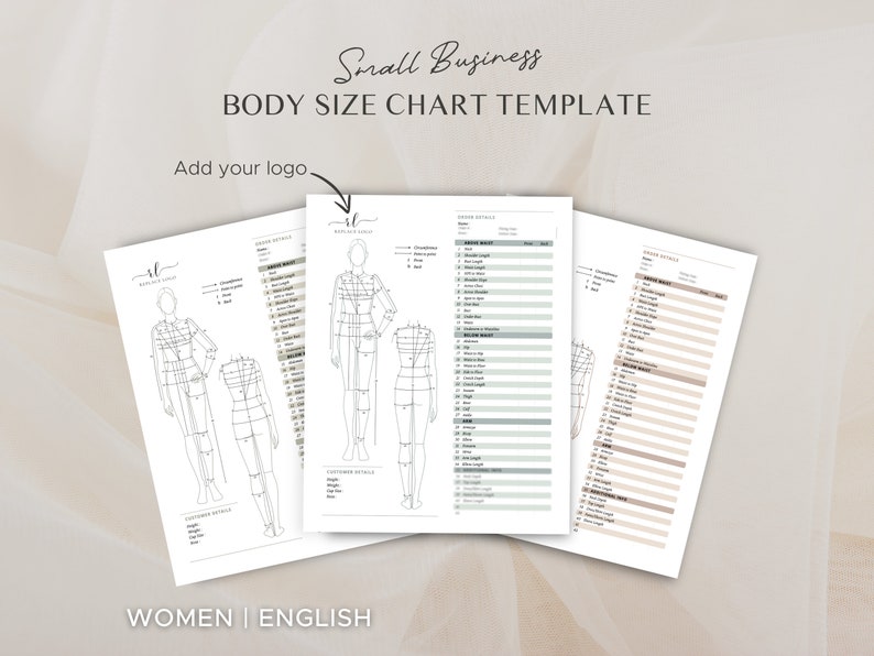 Printable Body Size Chart With Logo | Fillable Women Measurement ...