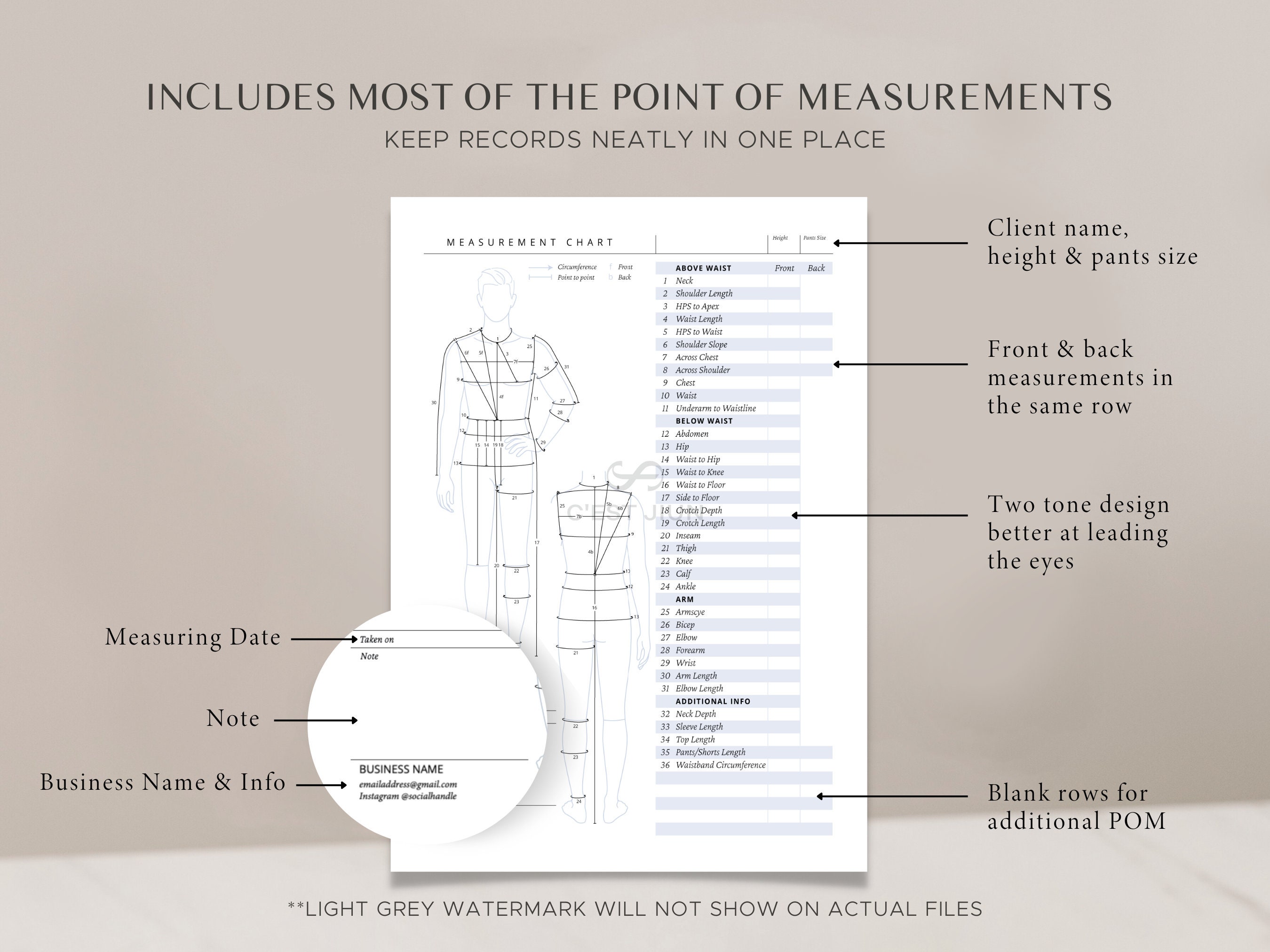 Printable Men Body Size Chart Pastel Fillable Men Measurement Form PDF ...
