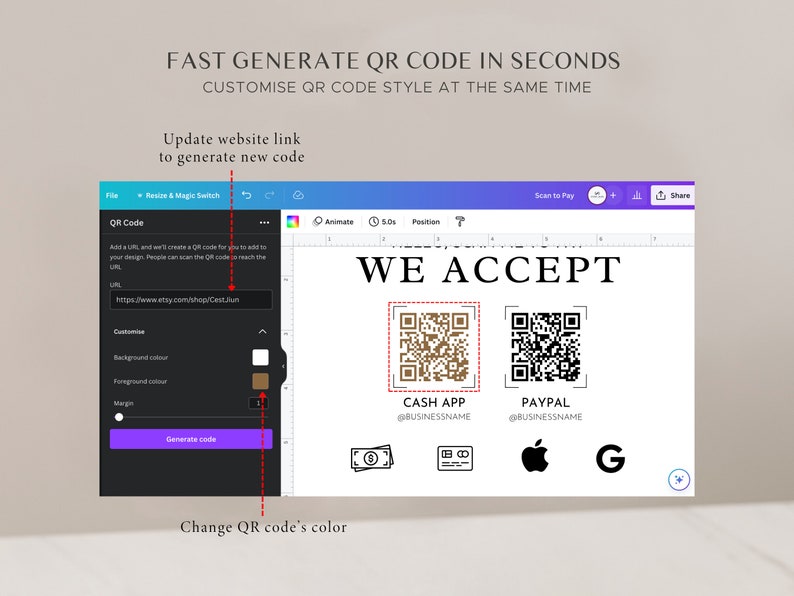 Scan to Pay QR Code Sign for Craft Show Display Payment Sign Canva ...