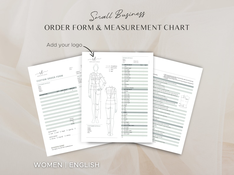 Custom Order Form & Body Size Chart With Business Logo: Women Version ...