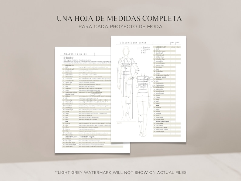 Printable Measurement Sheet Spanish | Fillable PDF Women Size Chart ...