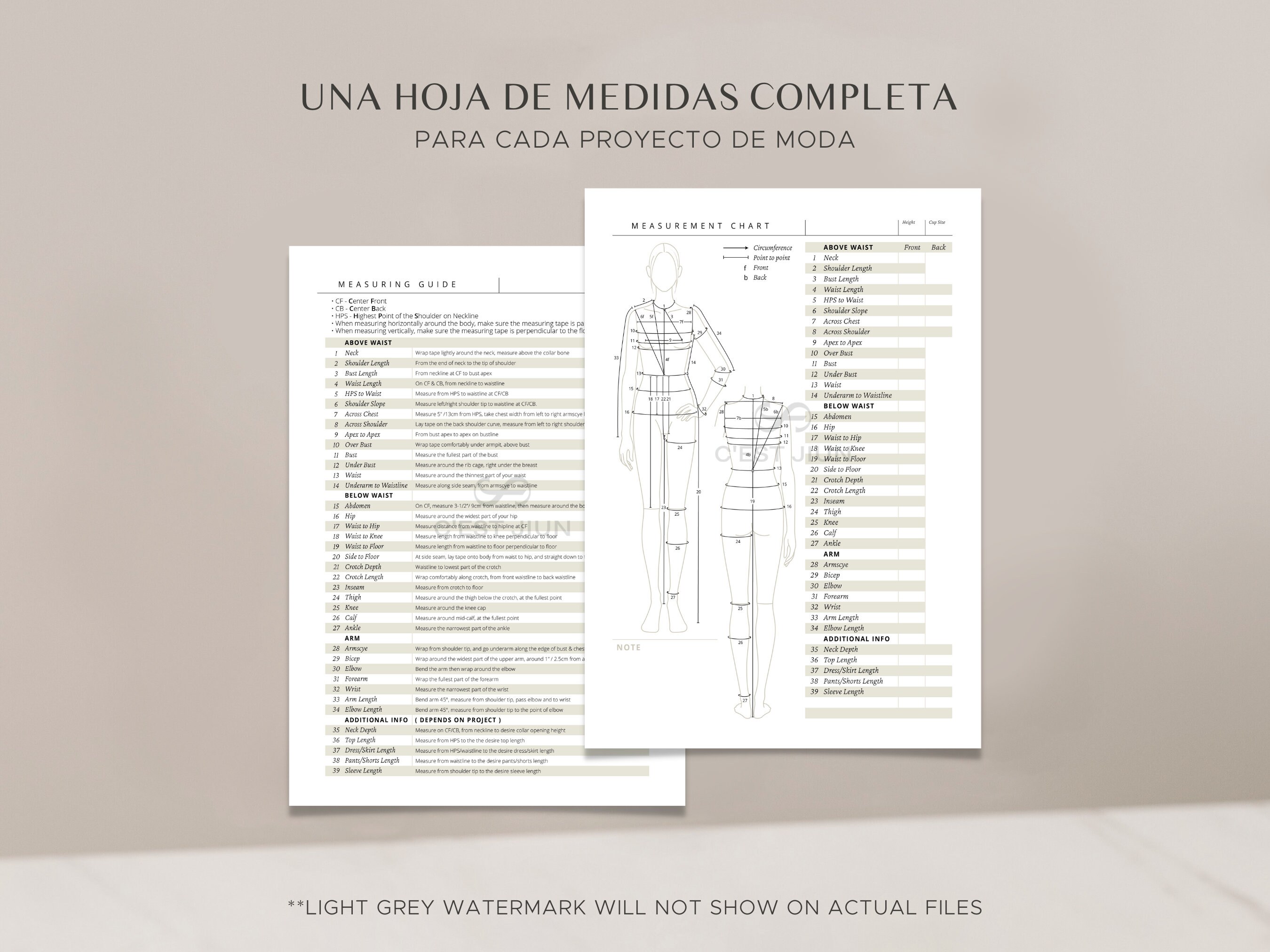 Printable Measurement Sheet Spanish | Fillable PDF Women Size Chart ...