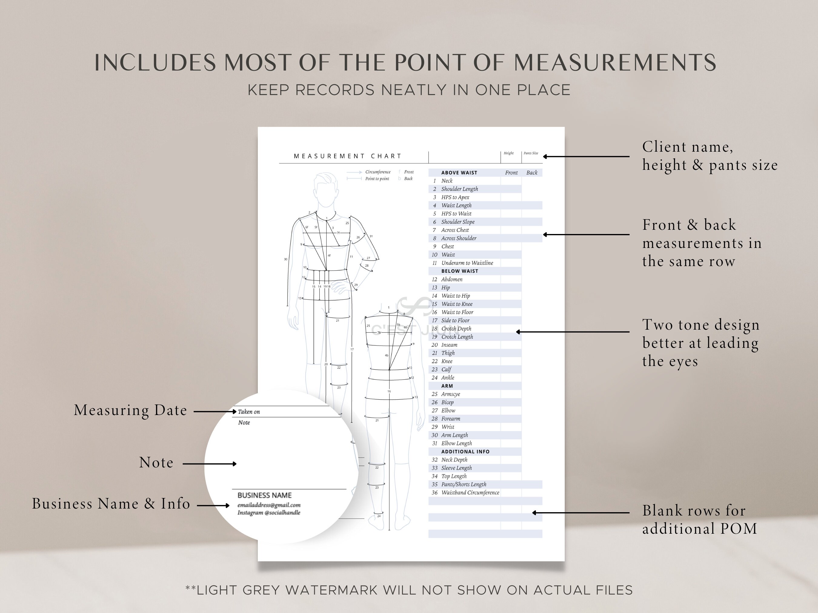 Printable Body Size Chart Fillable Women and Men Measurement Form ...