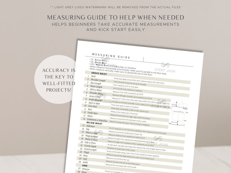 Printable Measurement Sheet Fillable PDF Women Size Chart Template How ...